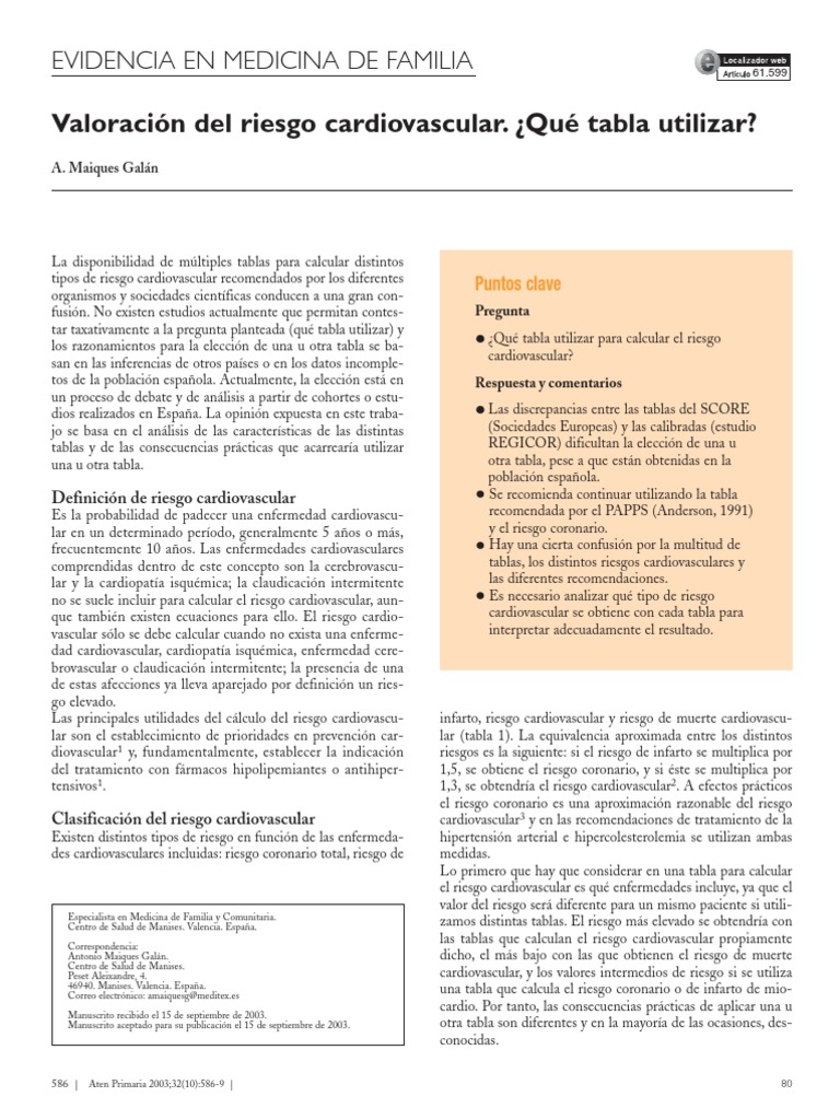 Tablas de Riesgo Cardiovascular | PDF | Infarto de miocardio | Angina ...