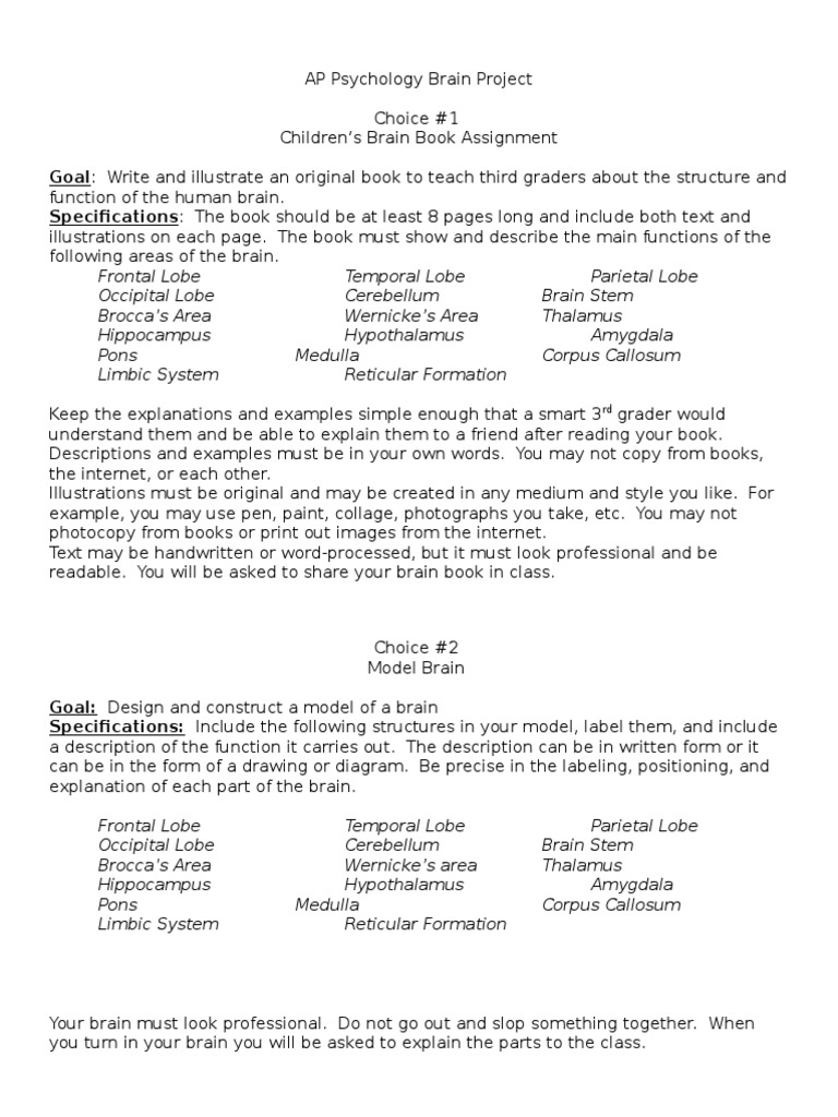 AP Psychology Brain Project Guidelines | PDF | Limbic System | Human Brain