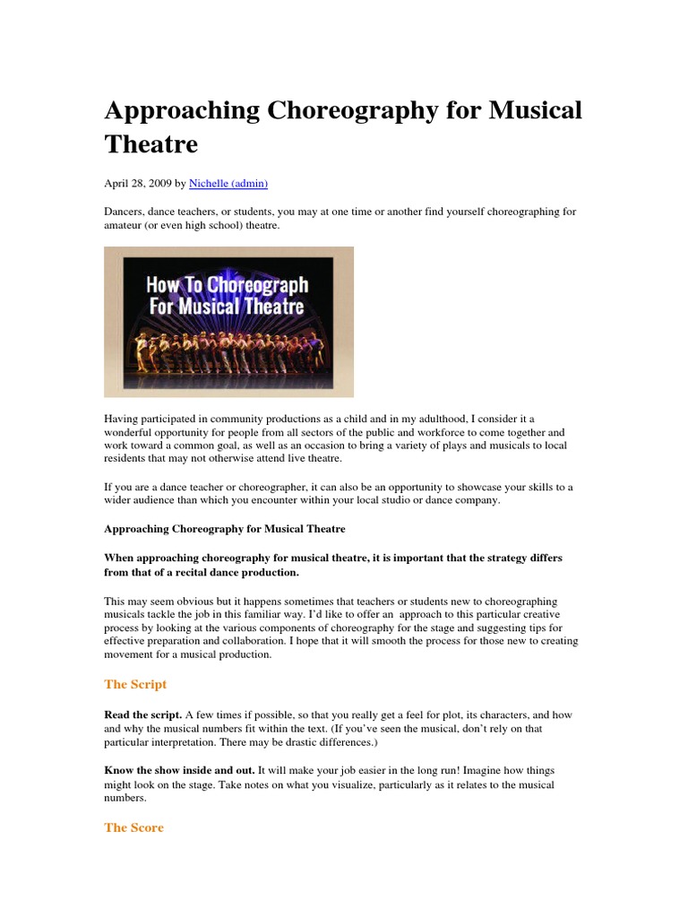Approaching Choreography for Musical Theatre | Dances | Theatre