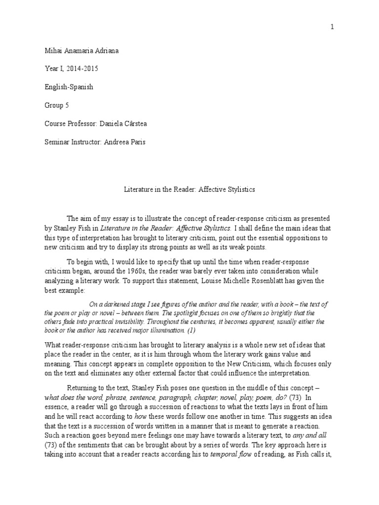 Affective Stylistics in Reader Response | PDF | Cognitive Science | Cognition