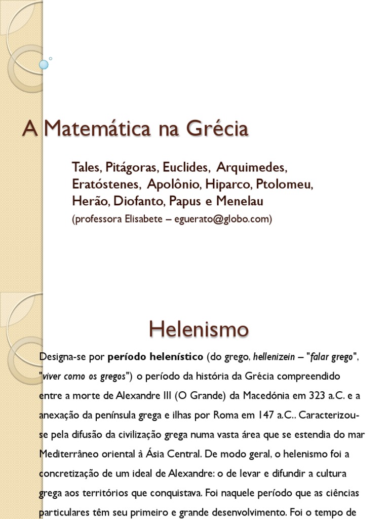 Matemática na Grécia Antiga | PDF | Período Helenístico | Euclides