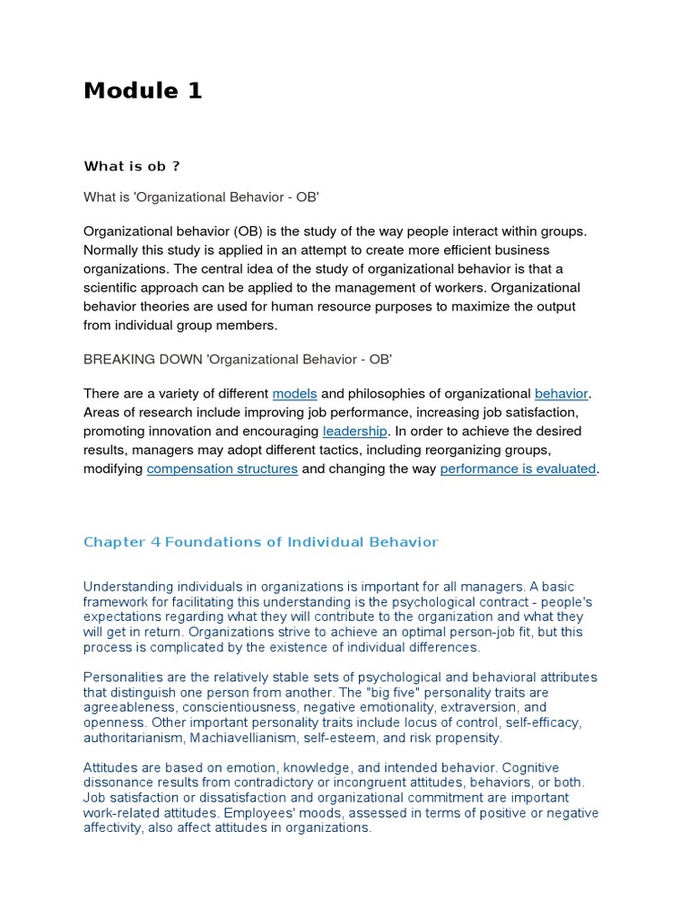 Ob Module 1 | PDF | Organizational Behavior | Job Satisfaction