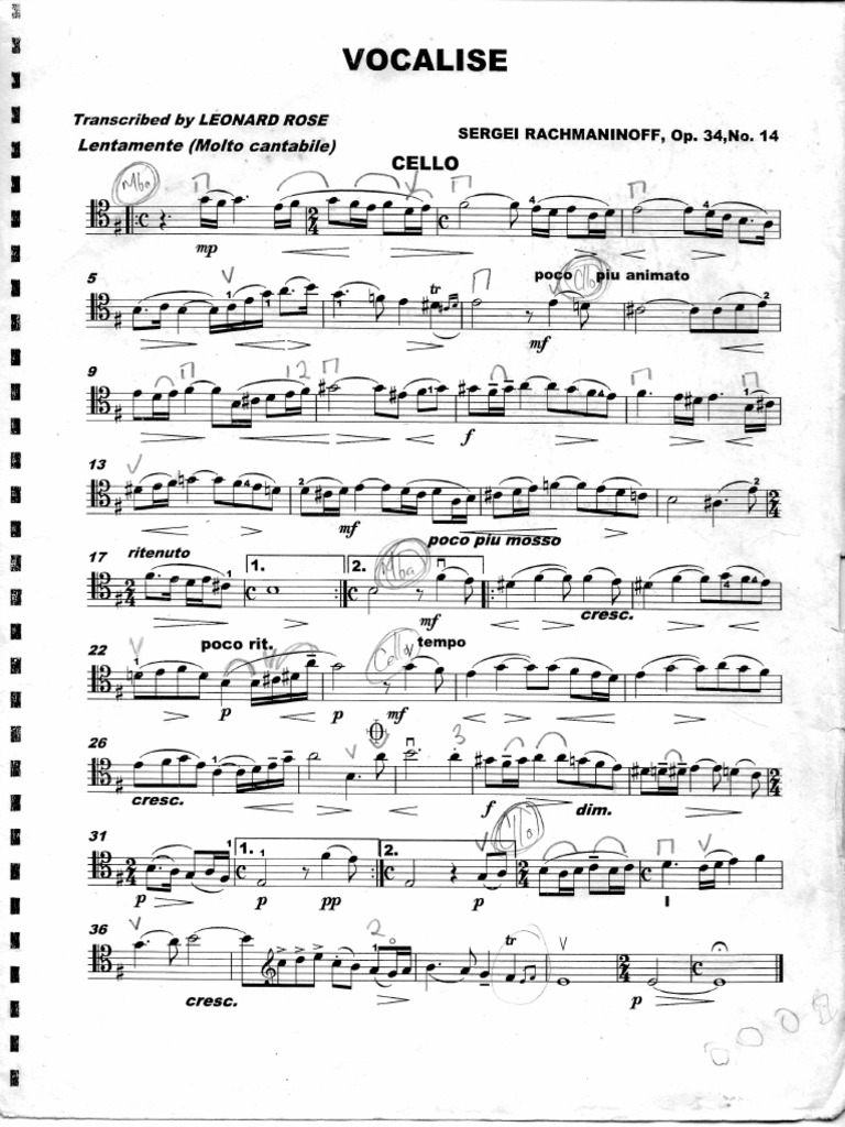 Vocalise Cello | PDF