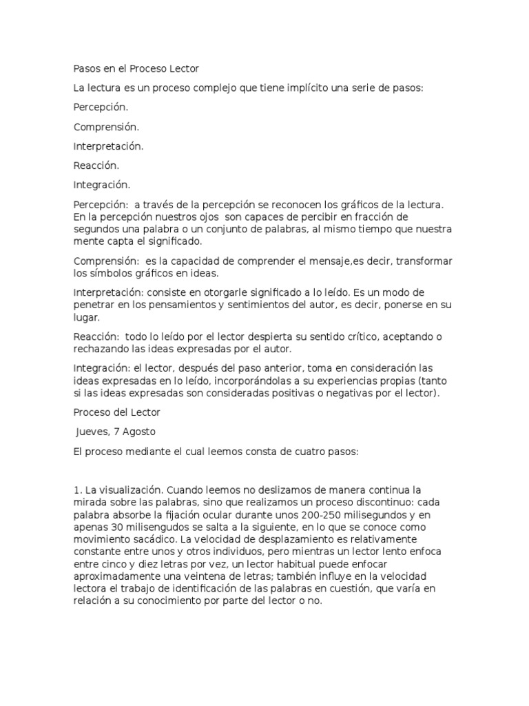 Etapas del Proceso Lector | PDF | Lectura (proceso) | Refracción