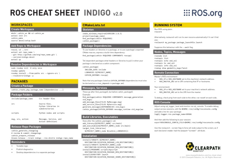 ROS Cheat Sheet Indigo | PDF | Areas Of Computer Science | System Software