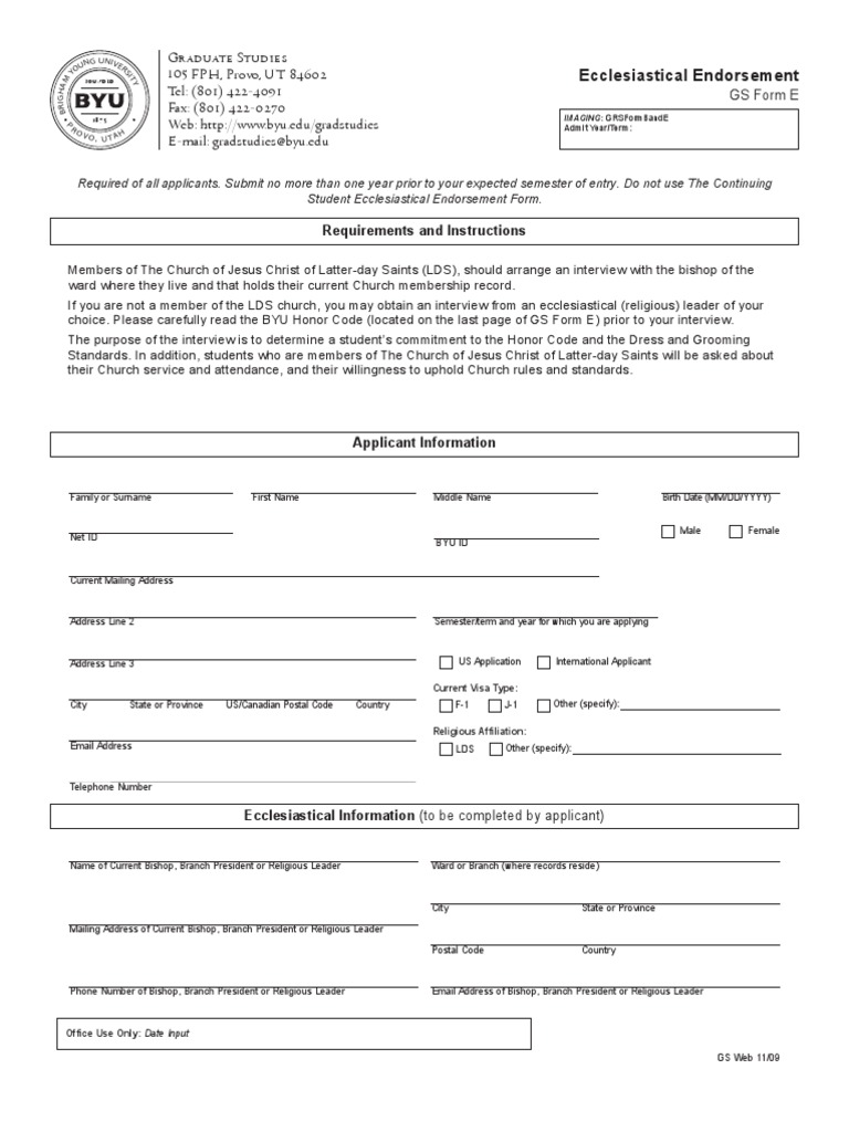 Ecclesiastical Endorsement Form | Religion & Spirituality