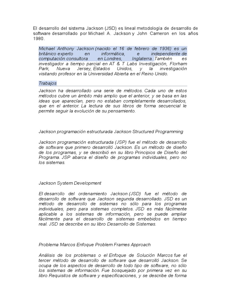 El Desarrollo Del Sistema Jackson | PDF | Ingeniería de software | Software