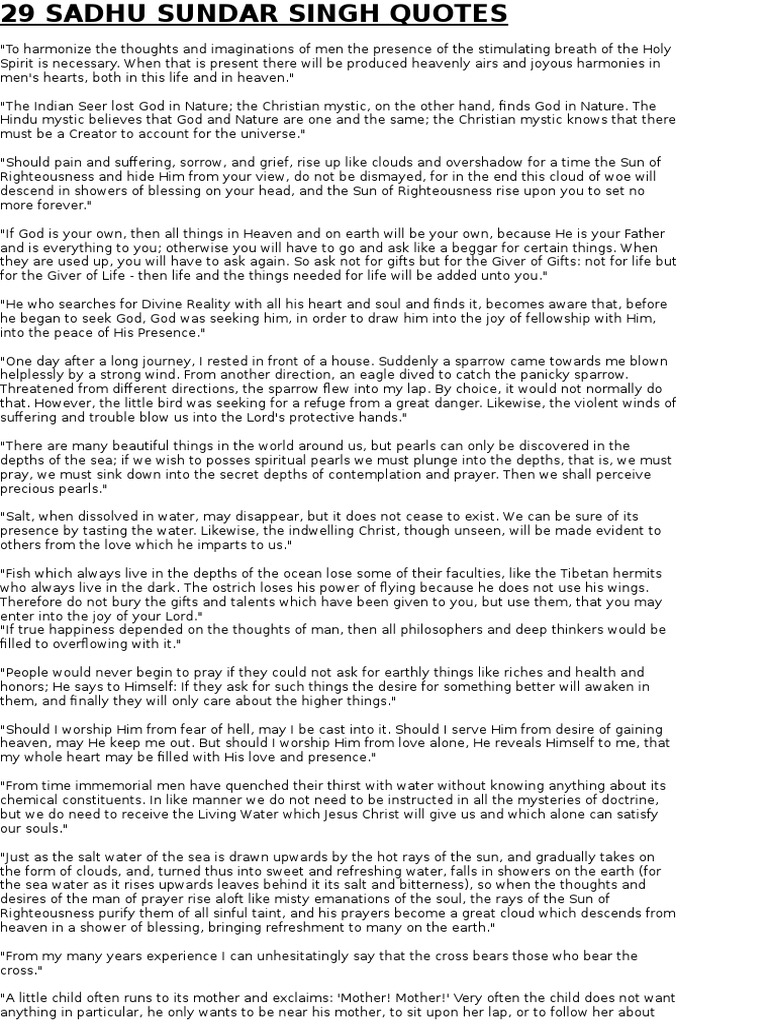 Inspiring Quotes by Sadhu Sundar Singh | PDF | Heaven | Prayer