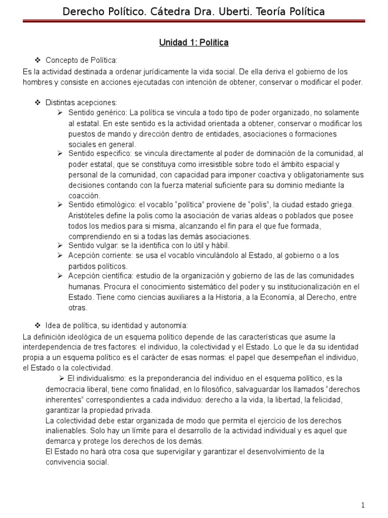 Derecho Político Parte Teorica Primer Parcial Catedra Dra. Uberti | PDF | Estado (política ...