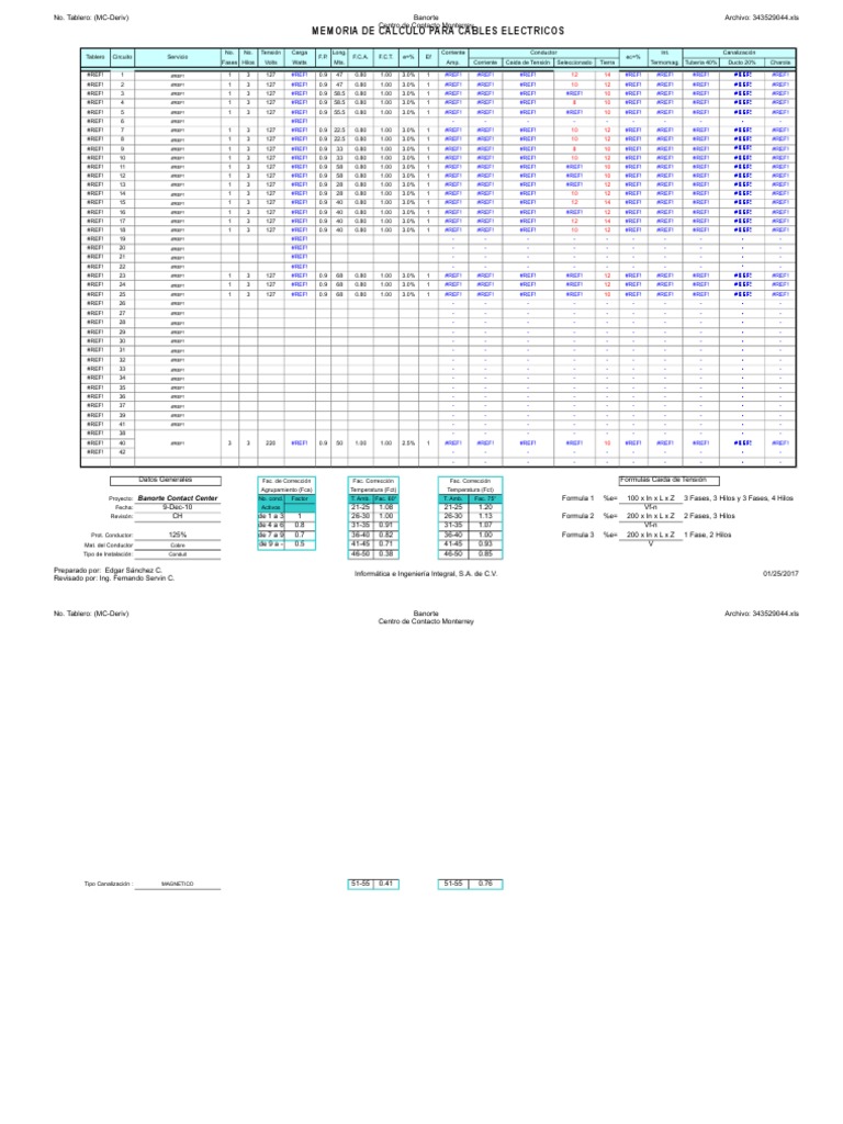 Electrical cable sizing calculation sheet | PDF | Nature