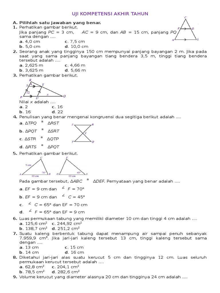 Latihan Soal Matematika Kelas 9 | PDF