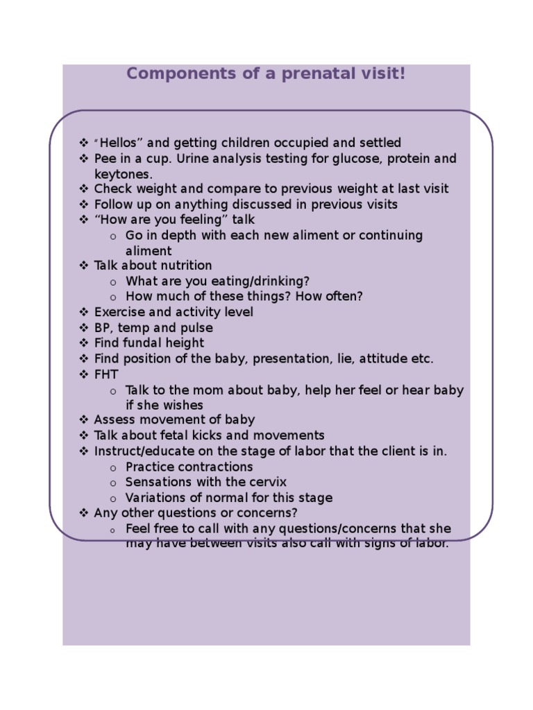 Prenatal Visit Checklist | PDF