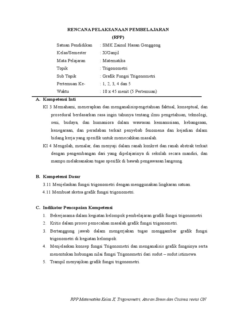 RPP - 3.11 Grafik Fungsi Trigonometri | PDF