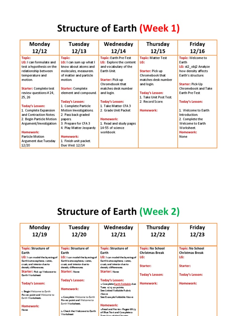 Structure of Earth Calendar | PDF | Structure Of The Earth | Earth