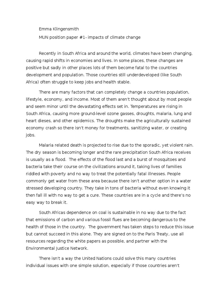 position paper | Effects Of Global Warming | Malaria