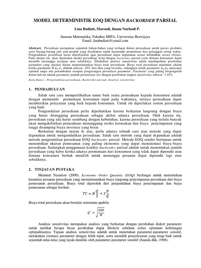 Model Deterministik EOQ Dengan Backorder Parsial | PDF