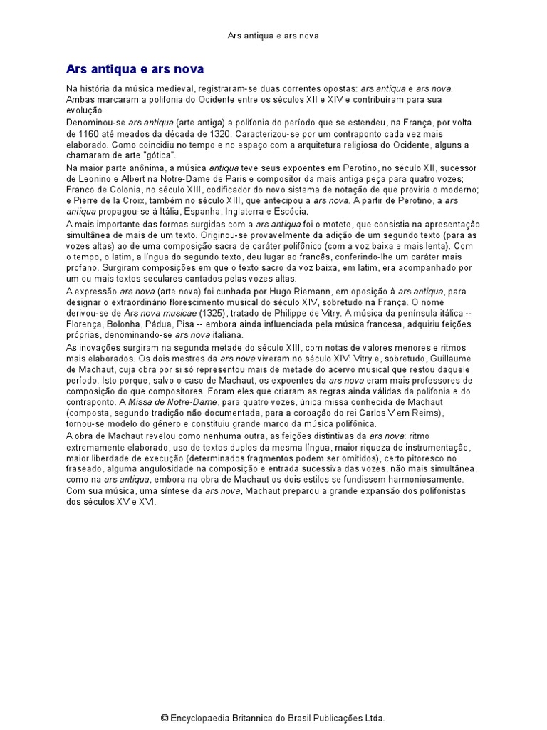 Ars Antiqua e Ars Nova | PDF | Musicologia | Música clássica