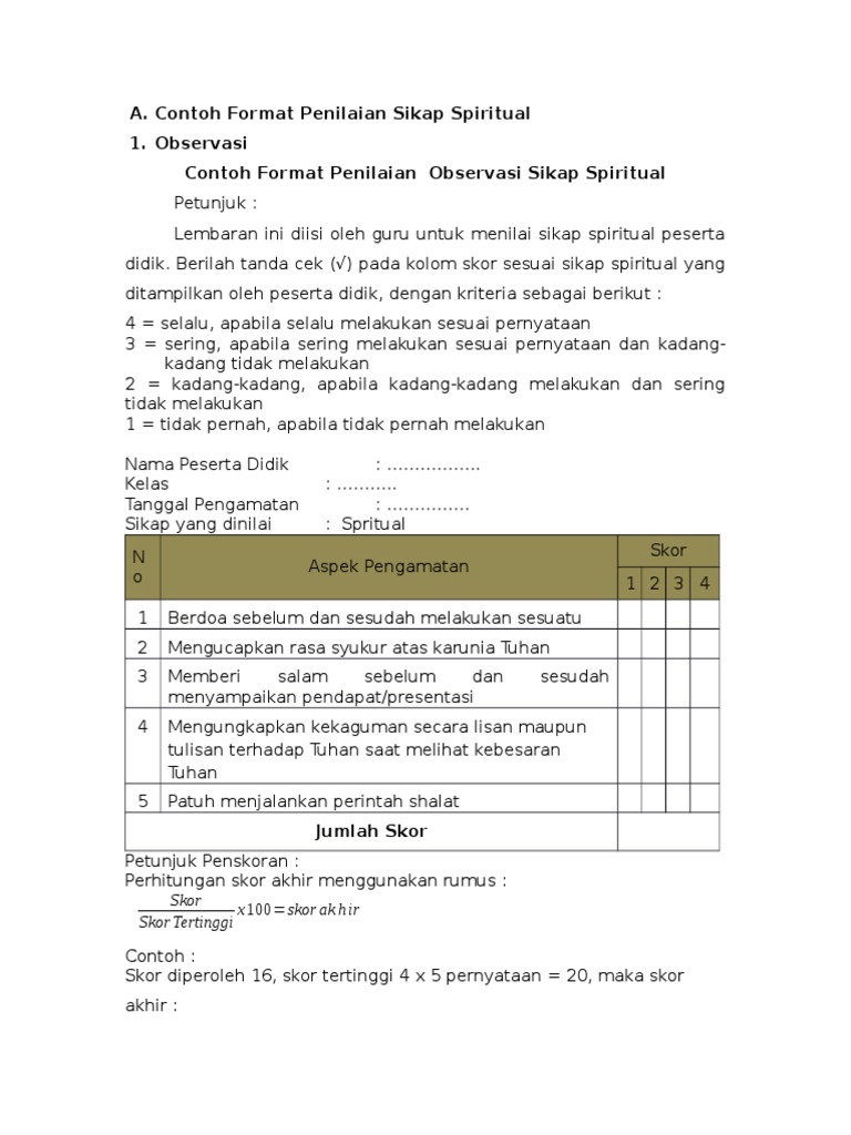 Contoh Penilaian Sikap Spiritual Pdf 