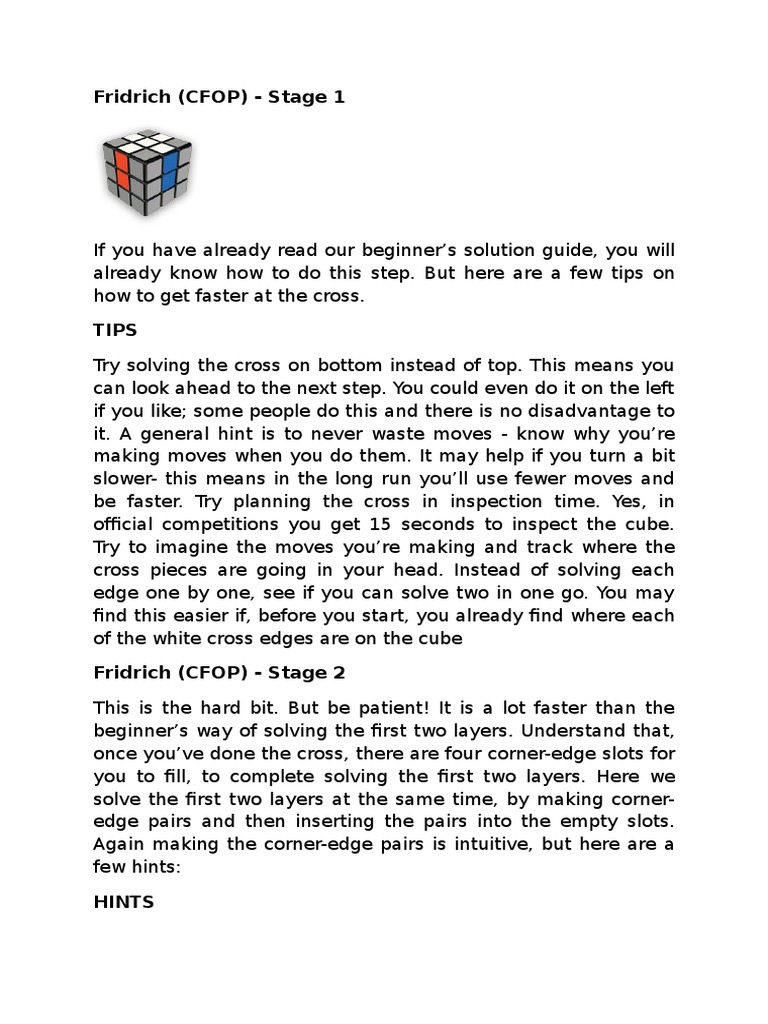 Fridrich (CFOP) - Stage 1 | PDF | Teaching Mathematics