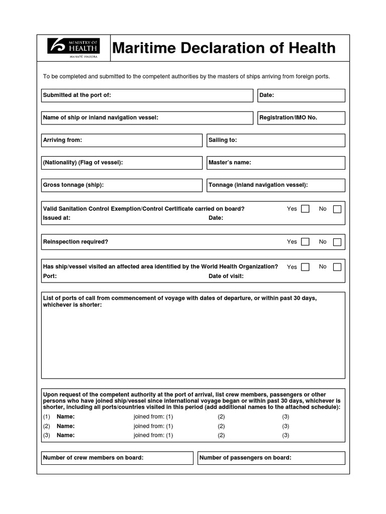 Maritime Health Declaration Form | PDF | Sea Captain | Infection