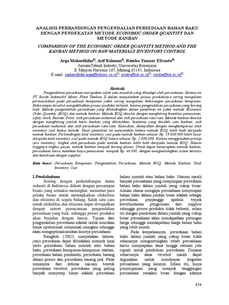 Analisis Perbandingan Pengendalian Persediaan Bahan Baku Dengan ...