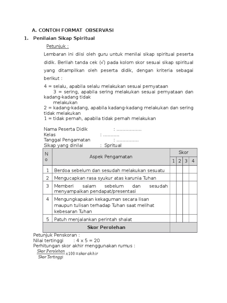 Contoh Penilaian Observasi