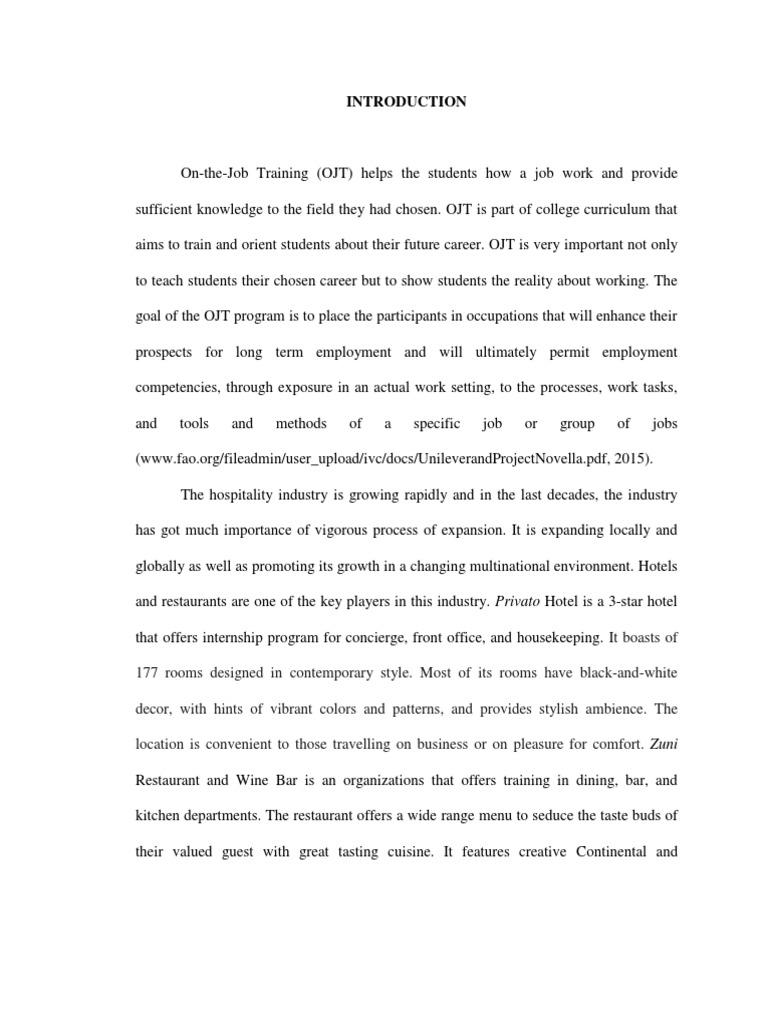 Narrative Report in Hotel and Restaurant (1) | Restaurants | Bar