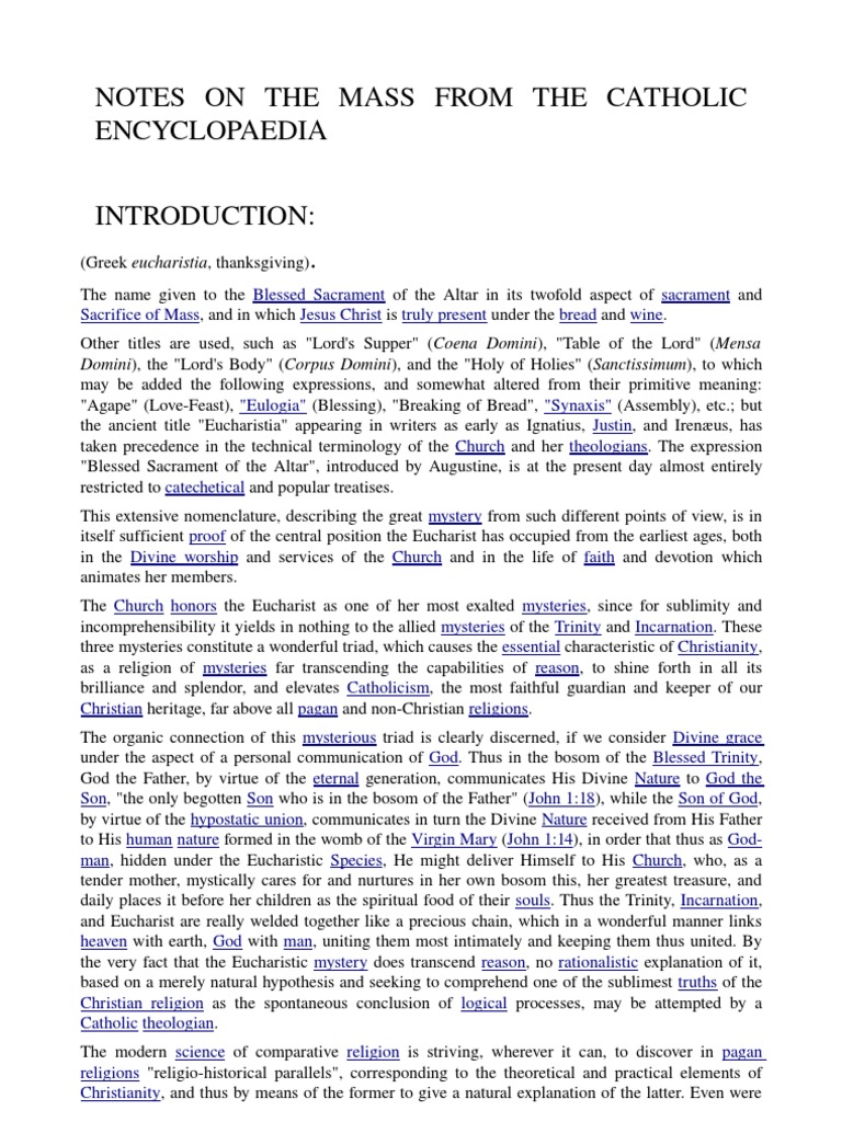 Notes On Mass From Catholic Encyclopaedia | PDF | Eucharist | Worship