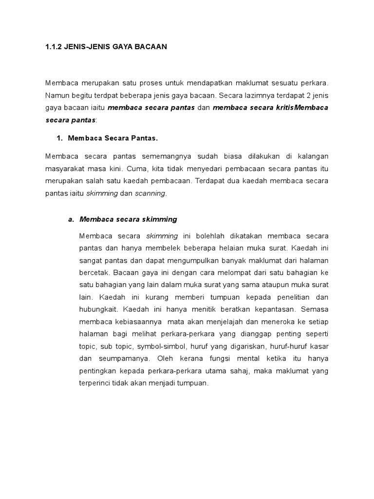 Jenis-Jenis Gaya Bacaan | PDF