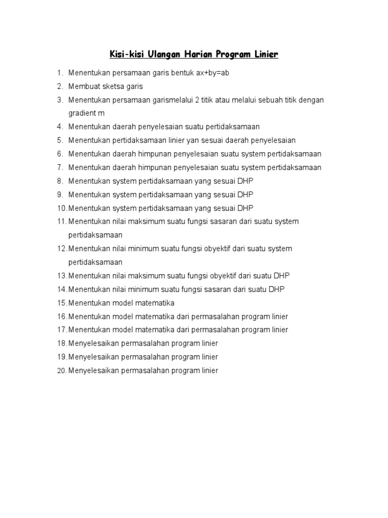 Kisi-Kisi Program Linear | PDF