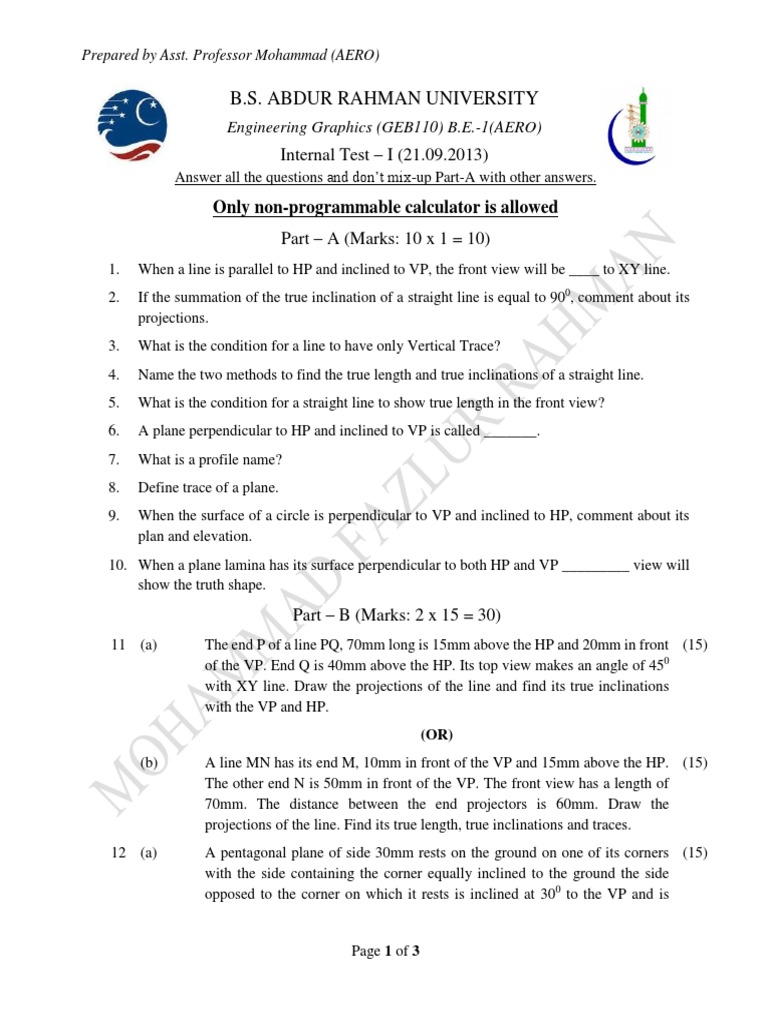 Engineering Graphics Exam Guide | PDF | Geometry | Space