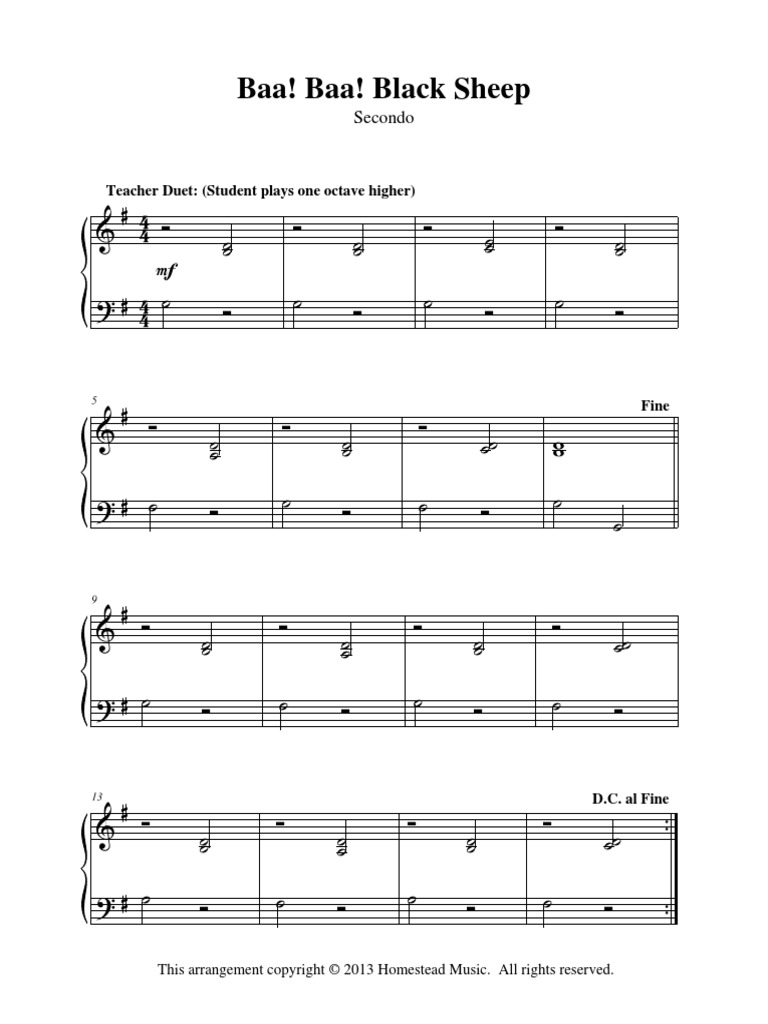 "Baa! Baa! Black Sheep" - Piano Duet | PDF