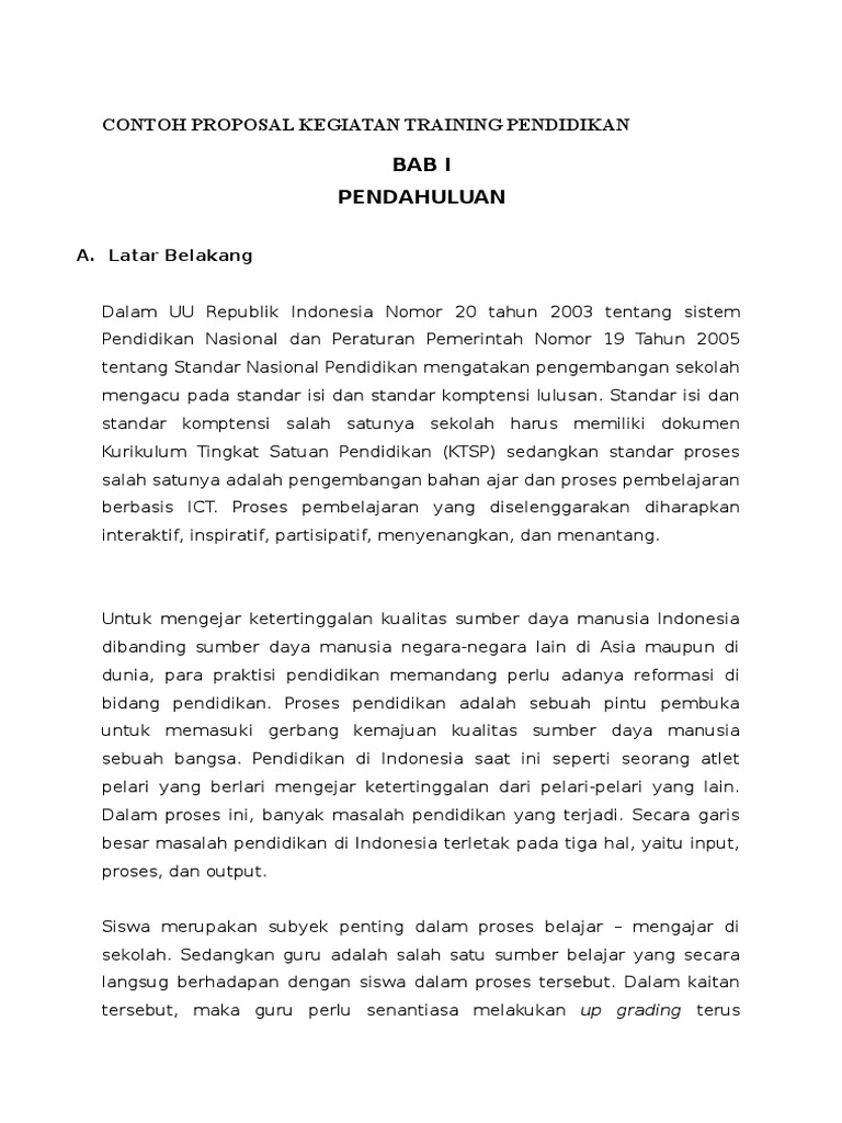 Contoh Proposal Kegiatan Training Pendidikan | PDF