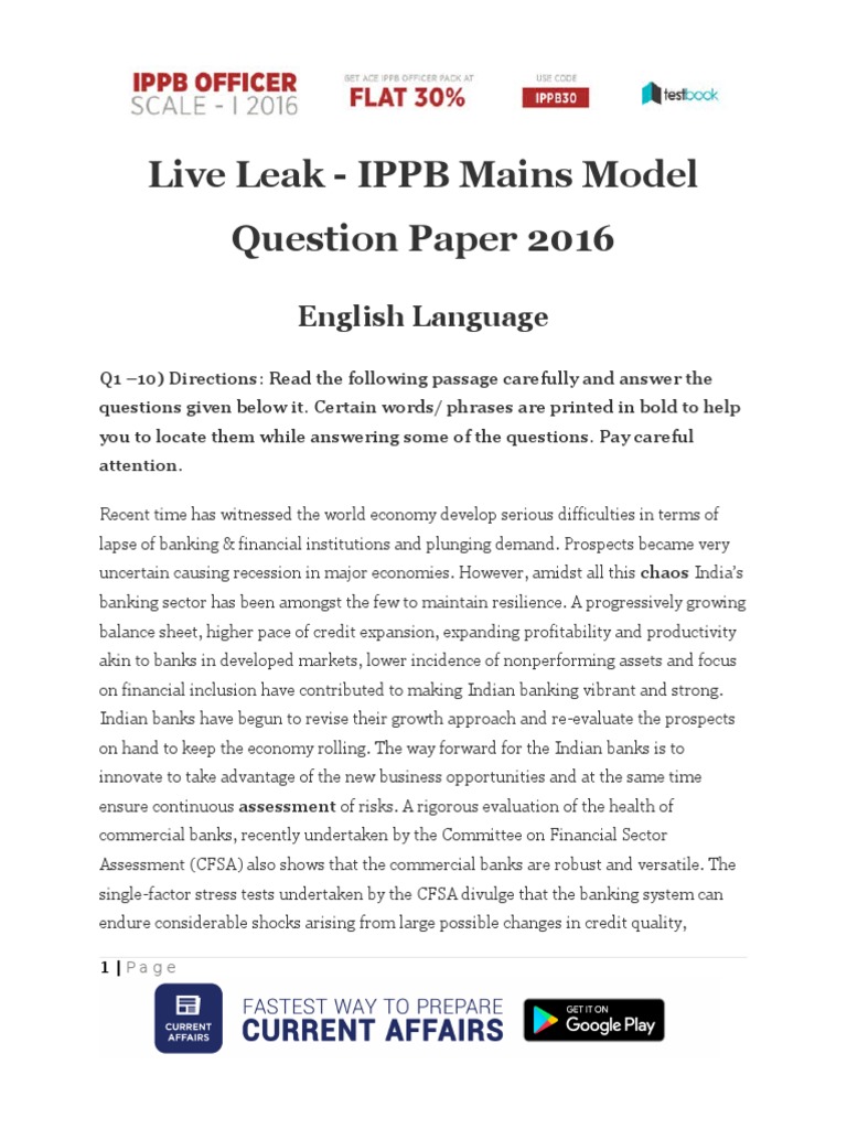 Live Leak - IPPB Mains Model Question Paper (Based On Predicted Pattern) | PDF | Malaria ...