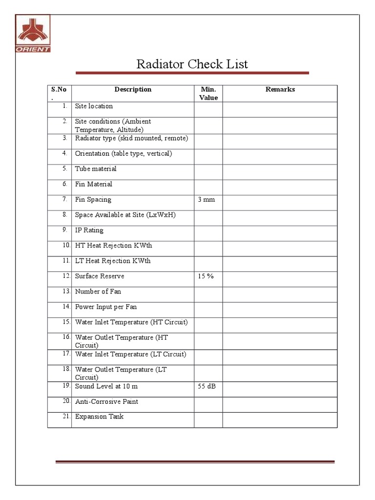 Radiator Check List | PDF