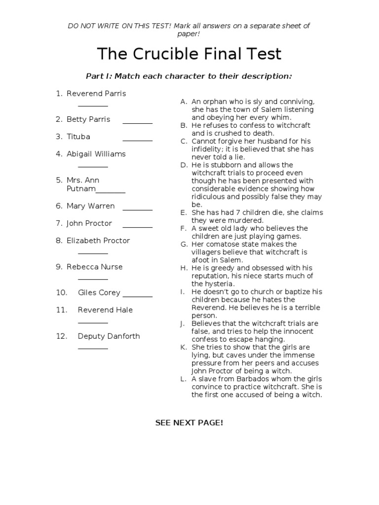 The Crucible Final Test | Witch Trials | Early Modern Witch Hunts