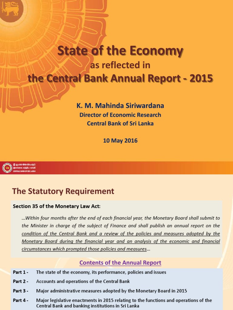 Lecture Slides Sate of The Economy Sri Lanka 2105 | PDF | Government ...