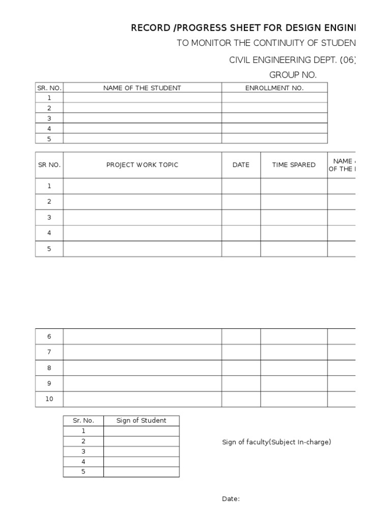 Record /progress Sheet For Design Engineering 2A (2150001) | PDF
