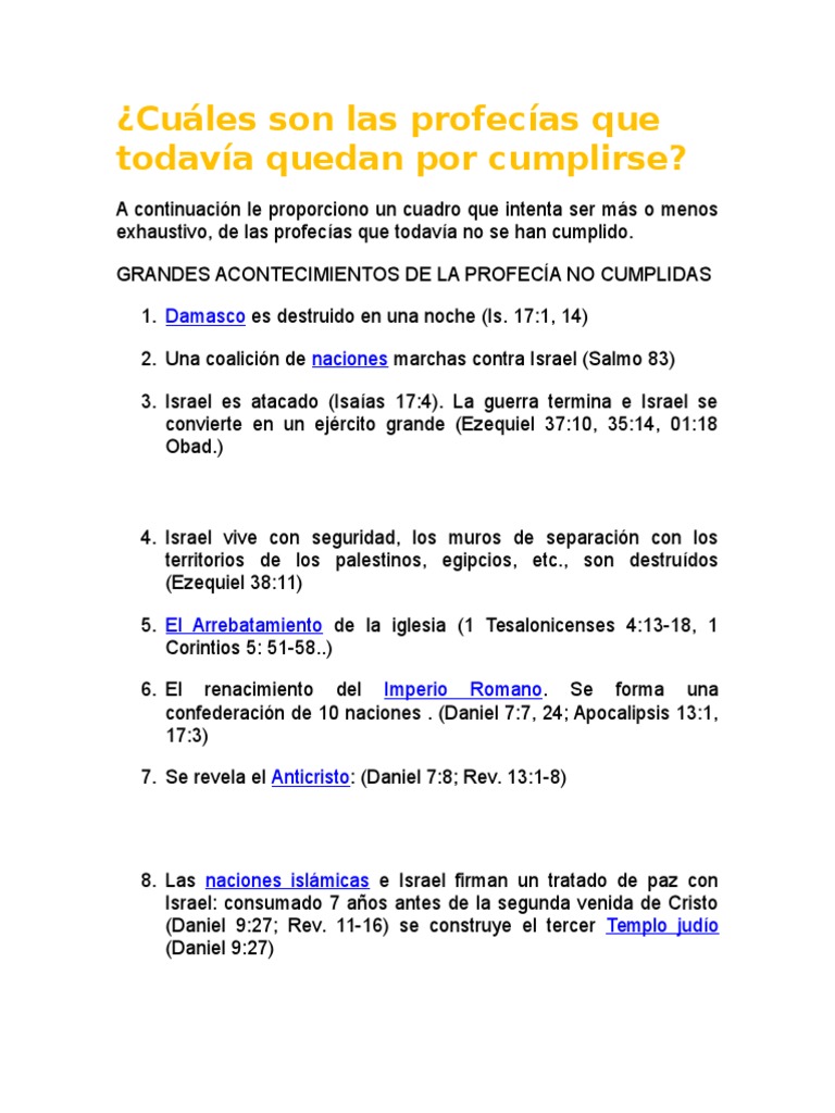 Cuáles Son Las Profecías Que Todavía Quedan Por Cumplirse | PDF ...