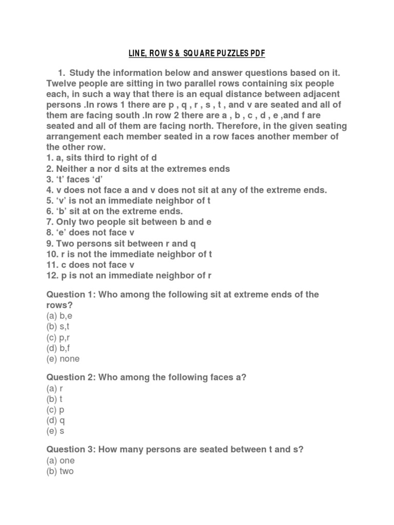 13 Line, Rows & Square Puzzles PDF | PDF