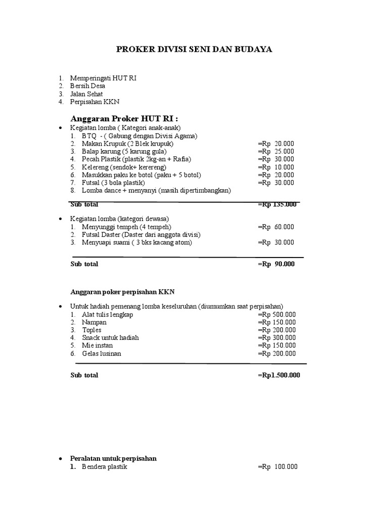 Proker Divisi Seni Dan Budaya | PDF