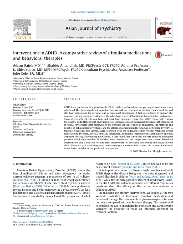 Interventions in ADHD A Comparative Review of Stimulant Medications and ...