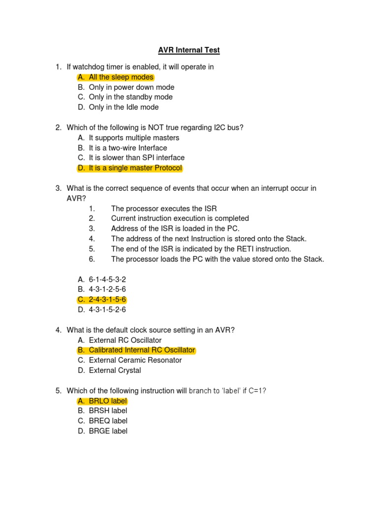 AVR Internal Test With Answers | PDF | Instruction Set | Integrated Circuit