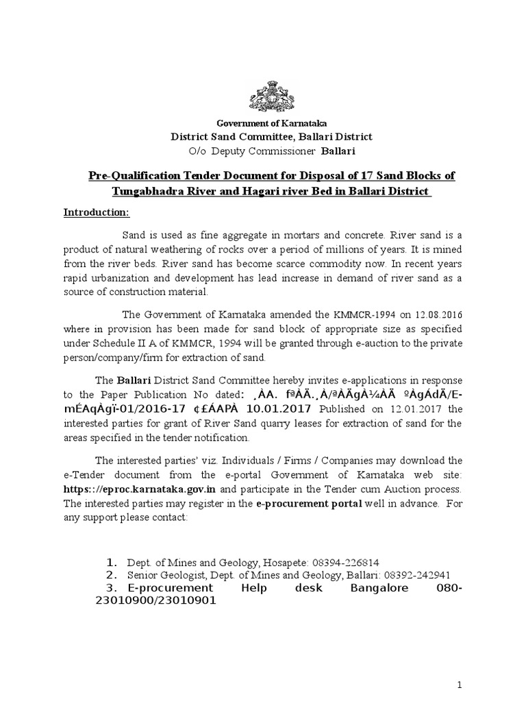 Pre-qualification Tender Bid Document | Lease | Auction