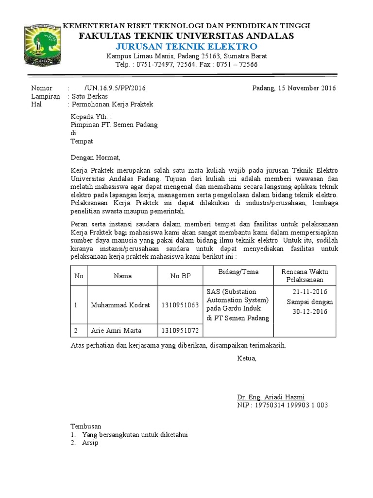 Surat Permohonan KP | PDF