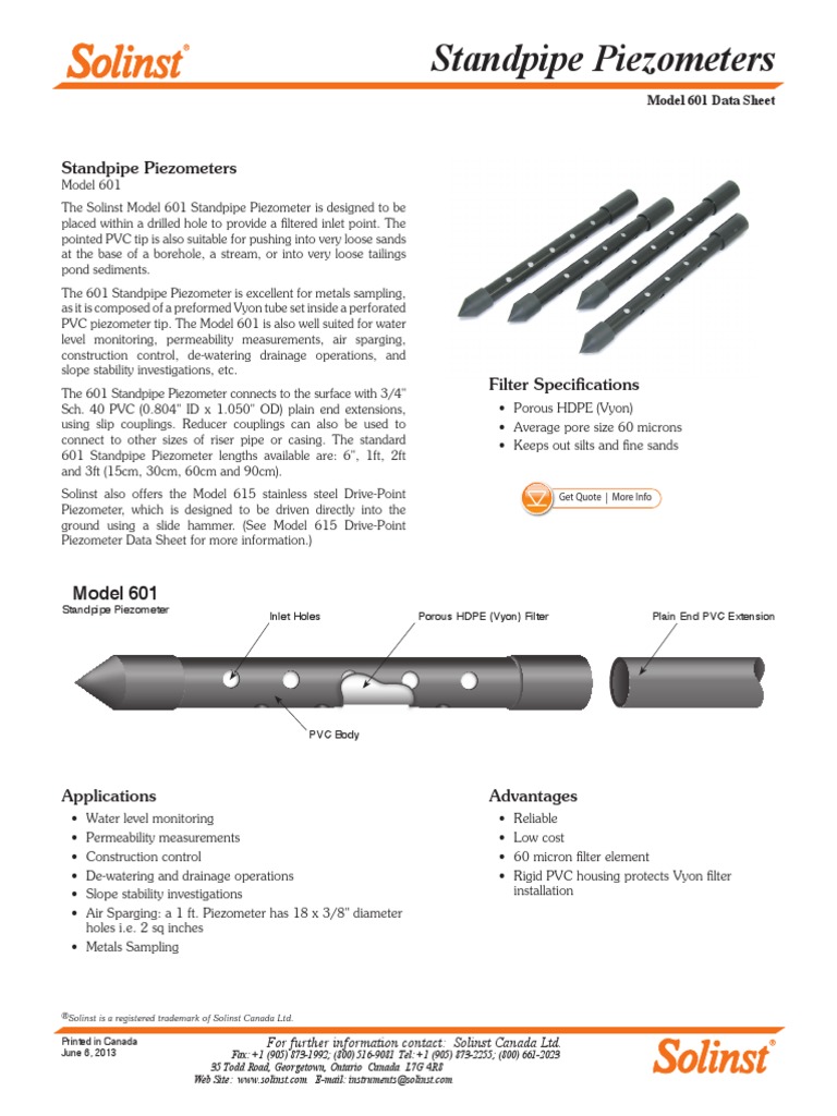 Standpipe Piezometers | PDF