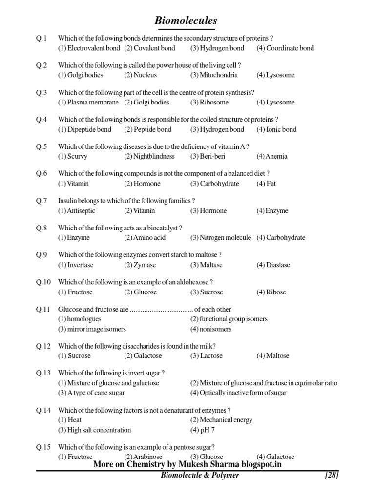 Biomolecule & Polymer - Exercise (E) | PDF | Carbohydrates | Glucose