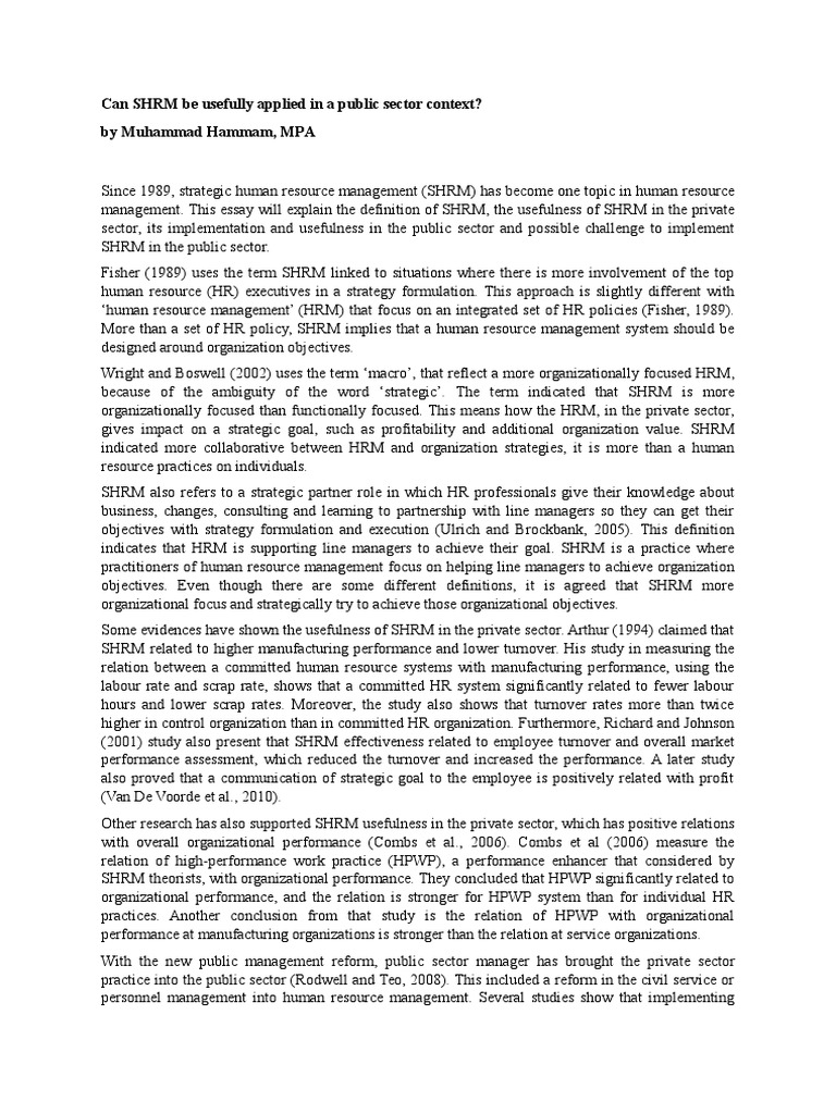 SHRM Implementation in Public Sector | PDF | Human Resource Management ...