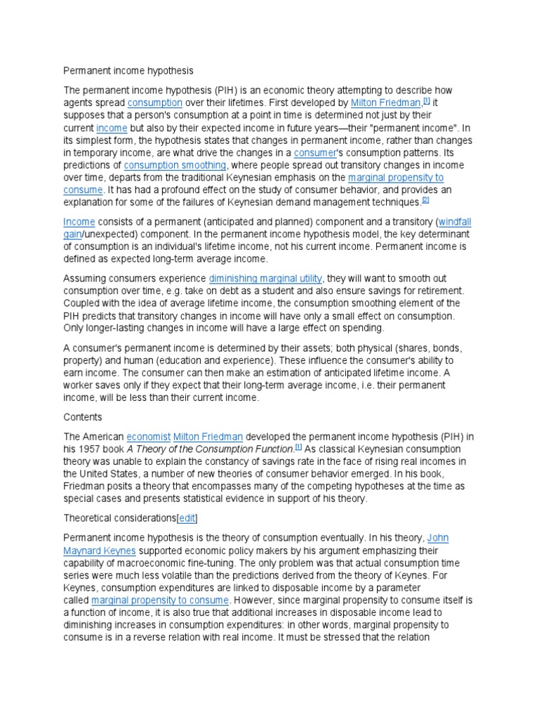 Permanent Income Hypothesis | PDF | Economic Theories | Economics