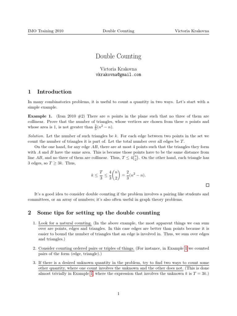 Double Counting in Combinatorics | PDF | Vertex (Graph Theory) | String (Computer Science)